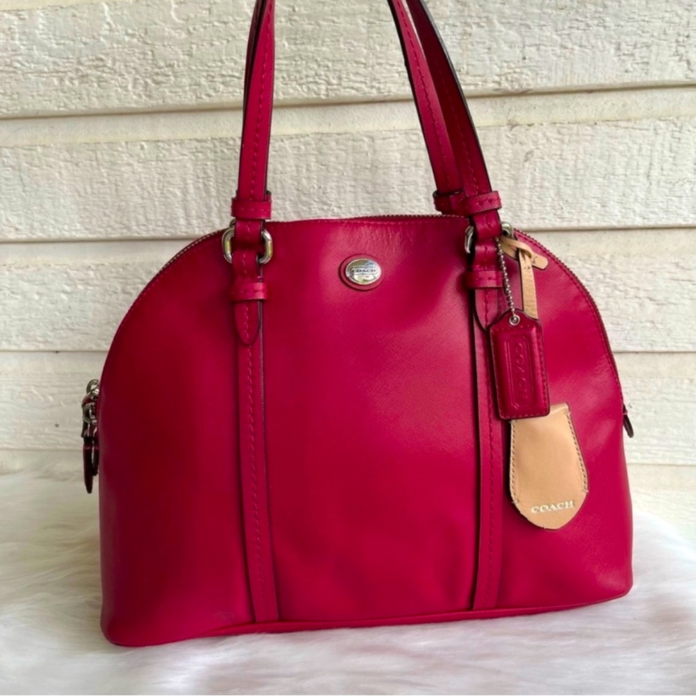 Coach Peyton Red Berry Saffiano Leather Dome - Gem